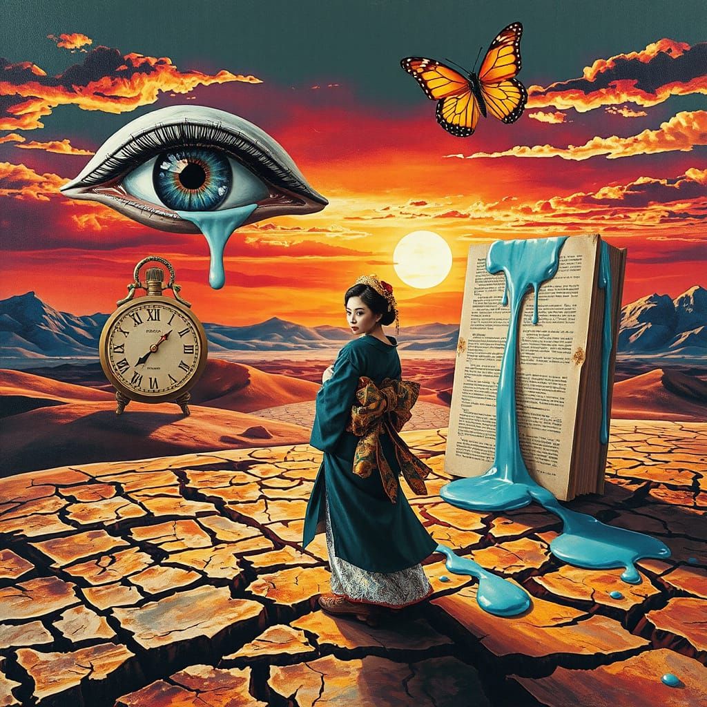 surrealist - Mysterious Geisha in a Surrealist Oasis