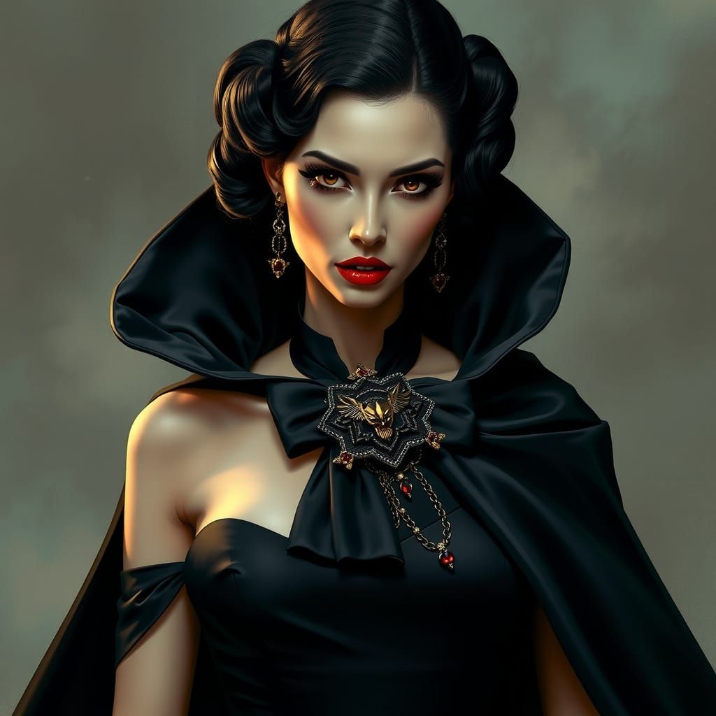 Seductive Vampire Baroness in Dark Gothic Luxury - AI Art