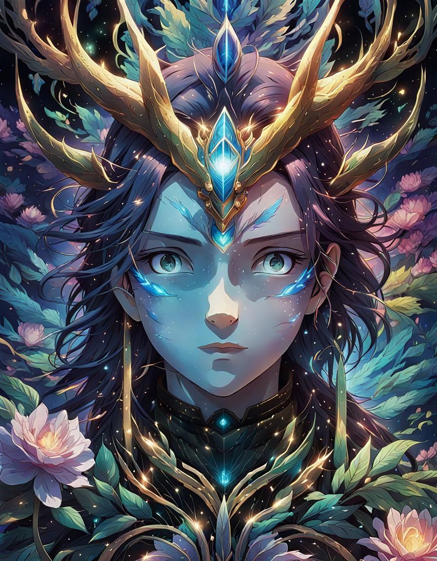 (Hyper detailed psychedelic close up 2/3 face angle with lots of ...