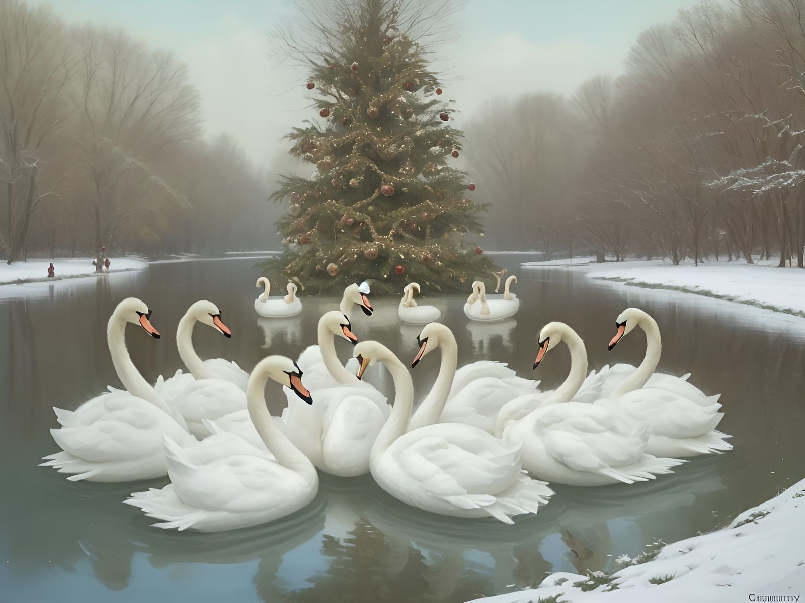 Seven Swans Swimming - AI Generated Artwork - NightCafe Creator