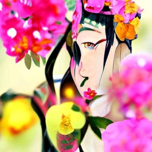 beautiful goddess portrait with azalea flowers in the background Ukiyo ...