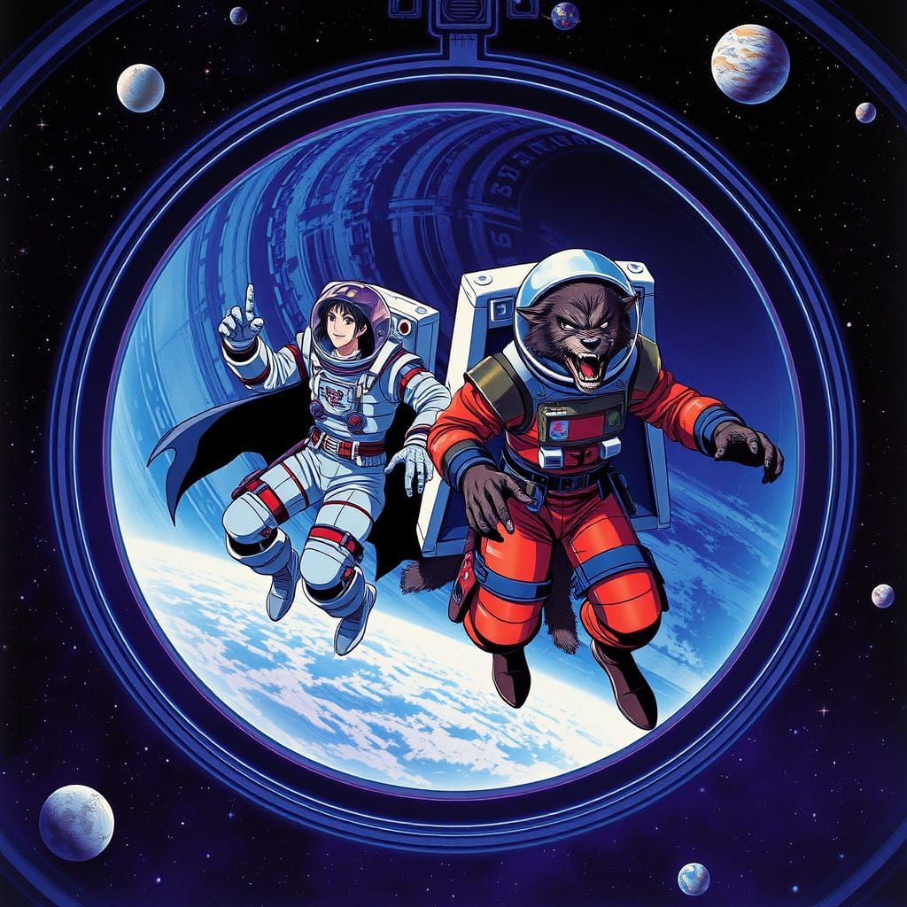 Dracula and Werewolf Astronauts in Vibrant Anime S... - AI Art