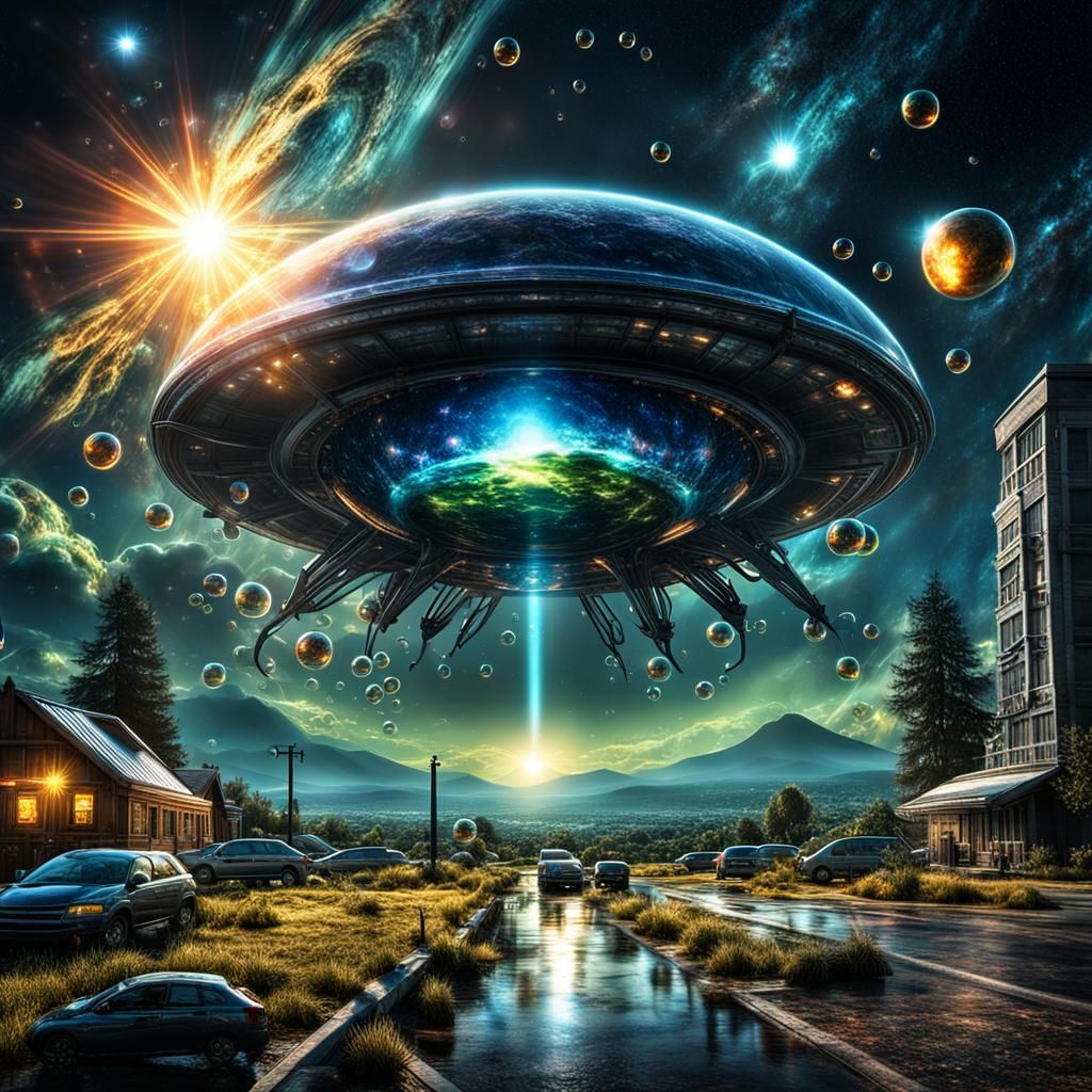 Alien invasion. HDR, beautifully shot, hyperrealistic, sharp focus, 64 ...