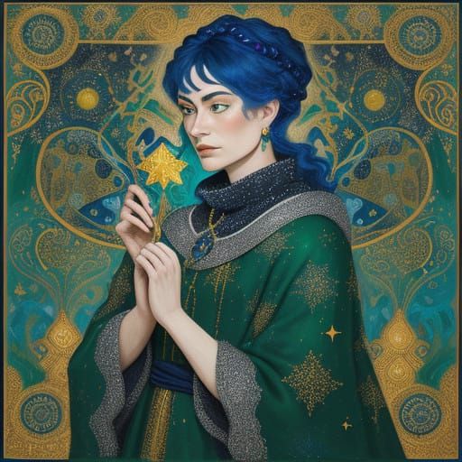 Celestial Woman Amidst Vibrant Starlight - AI Art