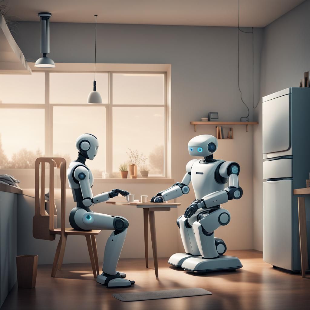 a composition that imagines a world where robots are integral to ...