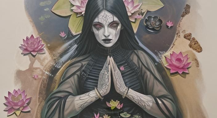 Goth girl swimming in lotus pond, photorealistic - AI Generated Artwork ...