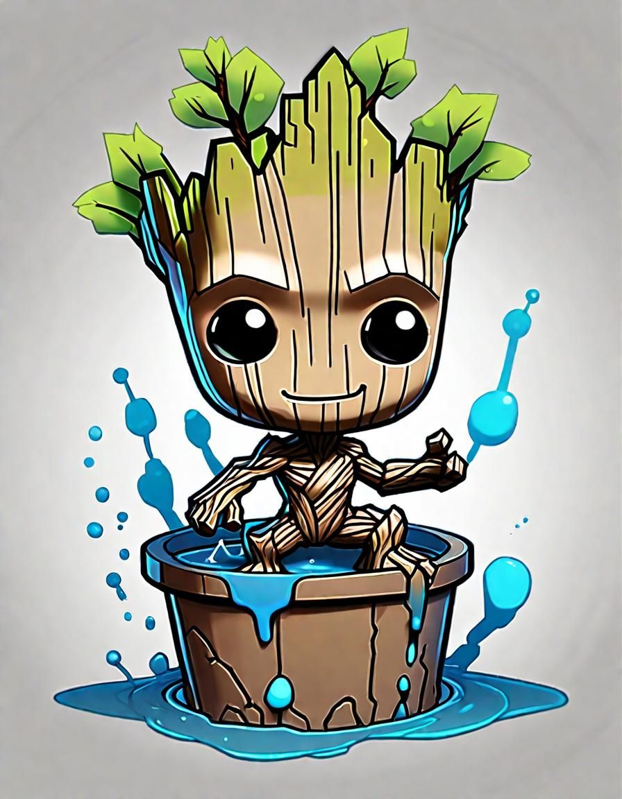 Splish! Splash! Chibi Groot Is Taking A Bath - AI Generated Artwork ...