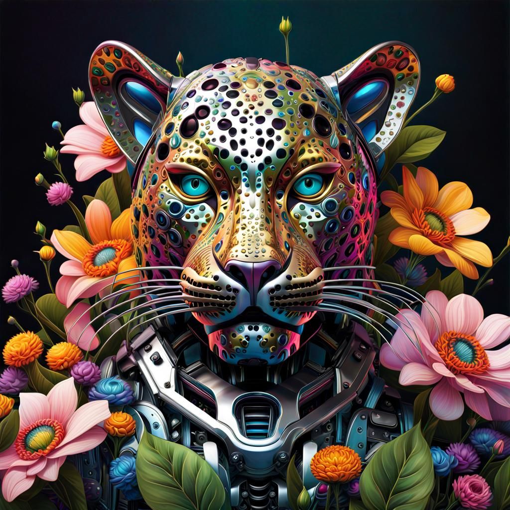 Robot Leopard in a flower garden. - AI Generated Artwork - NightCafe ...