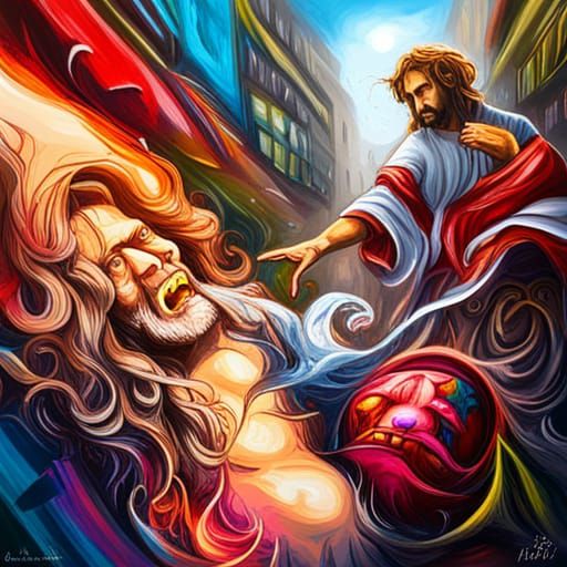Jesus Christ fighting the devil - AI Generated Artwork - NightCafe Creator