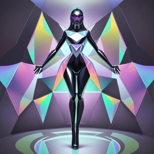 Full body portrait, Holographic image feminine female, inside an ...