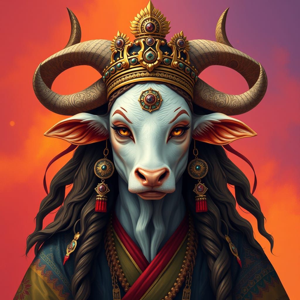 Majestic Drvaspa, Iranian Cattle Goddess, in Vibra... - AI Art