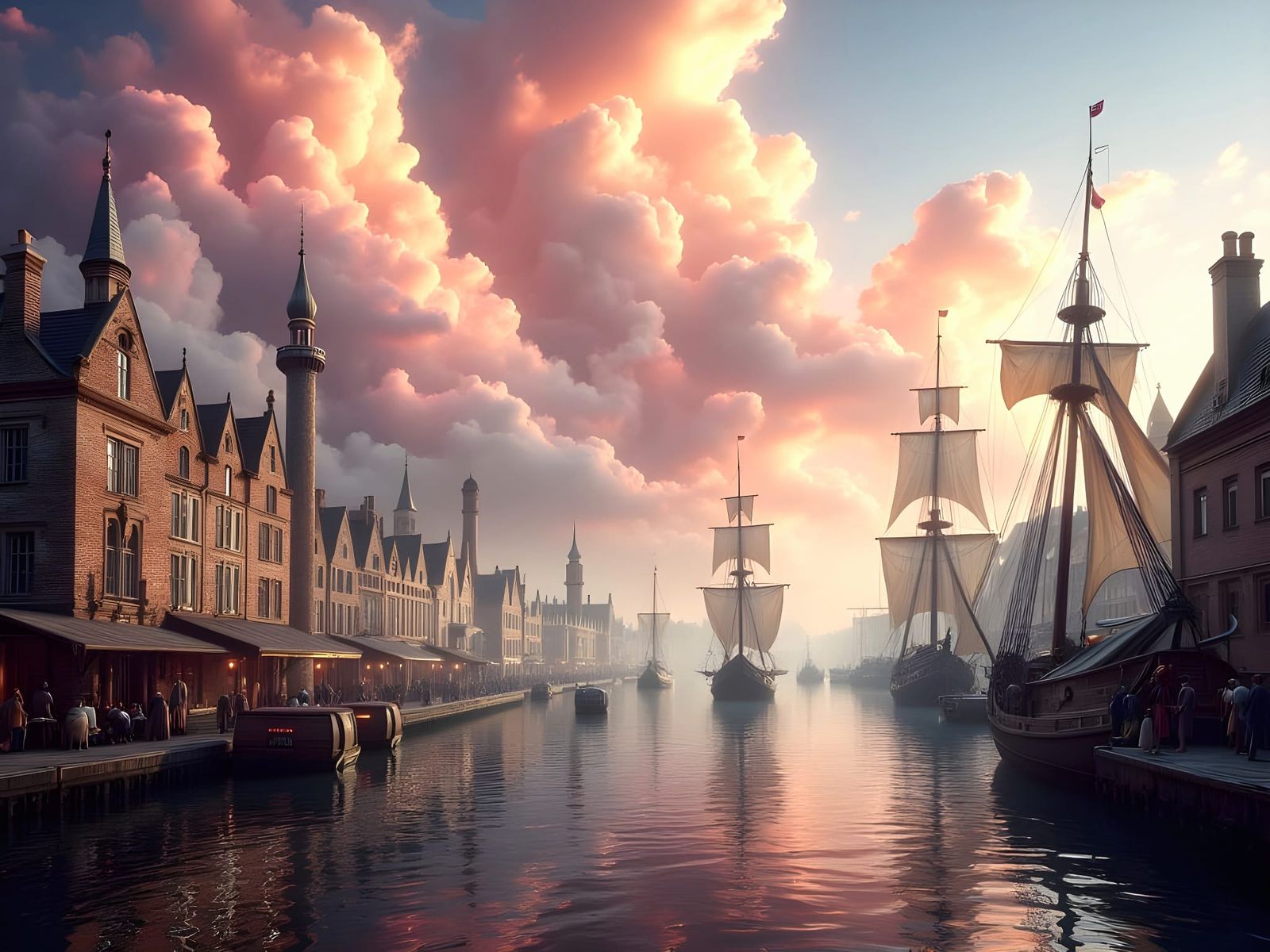 Surreal Fantasy Harbour Scene with Epic Sailing Sh... - AI Art