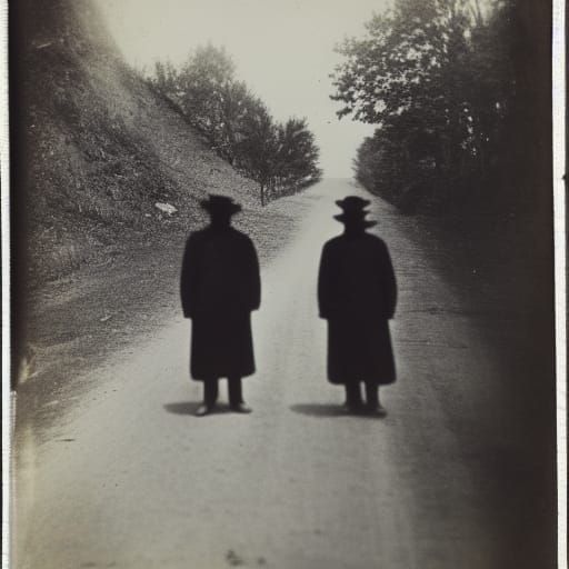 Dont look. - Ominous Shadows in Liminal 1900s Photograph