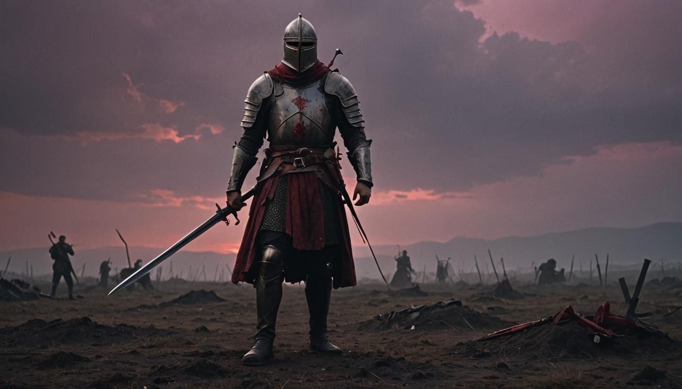 Medieval Warrior in Menacing War Mask, Battle-Worn... - AI Art