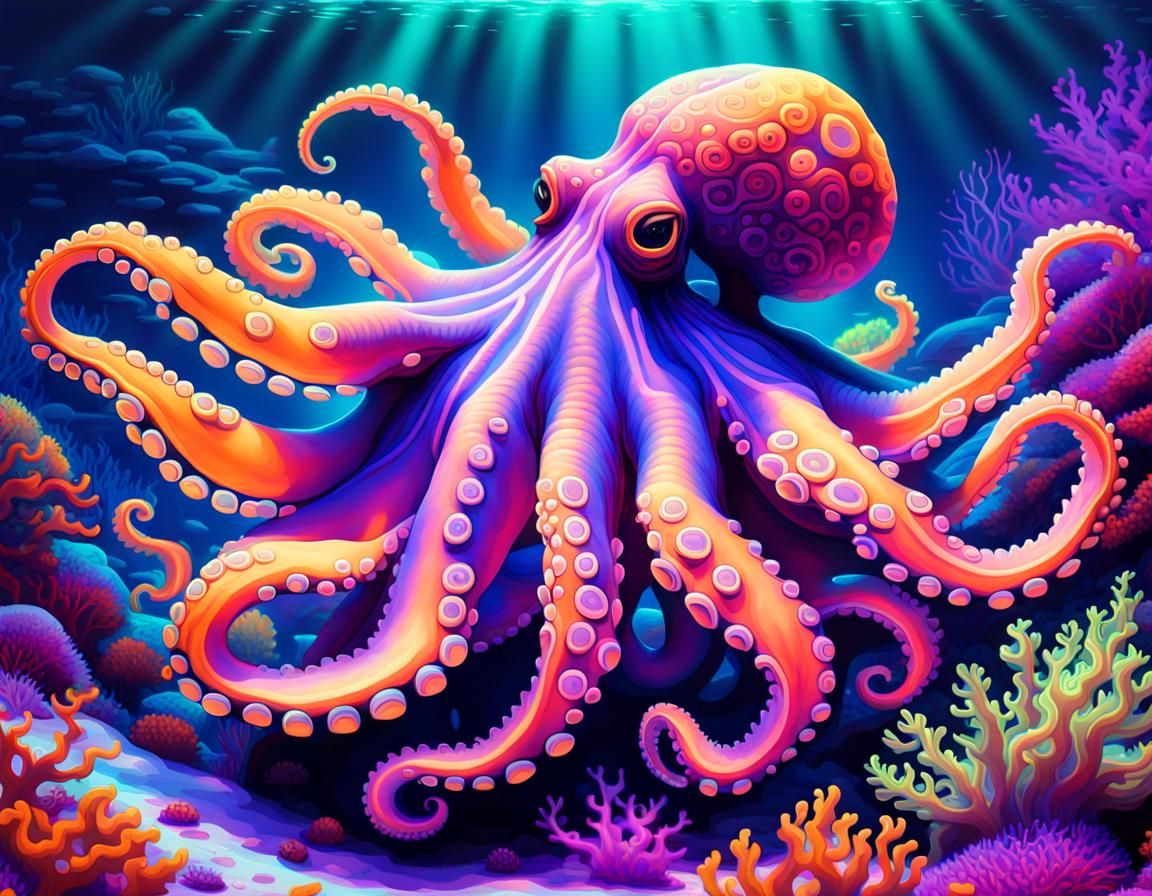 A multi-armed octopus lurking in the profound depths of the ocean ...