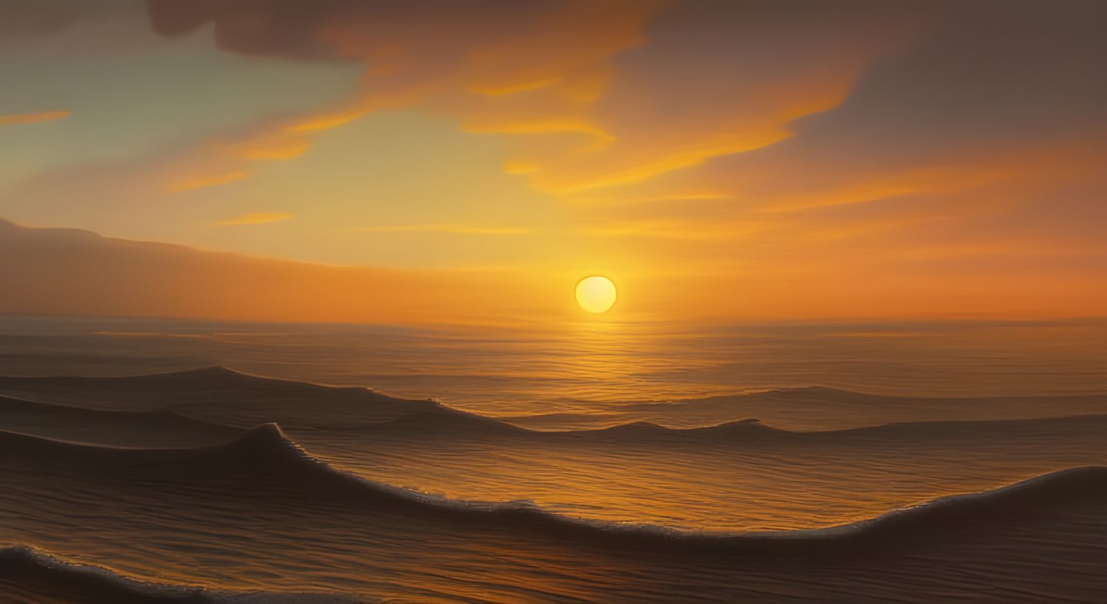 Painting of a sunrise on a calm sea, Maureen Edgcumbe, Leslie Ditto ...