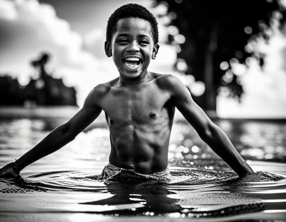 unabashed joy!!! loving the pool on a hot summer day - AI Generated ...