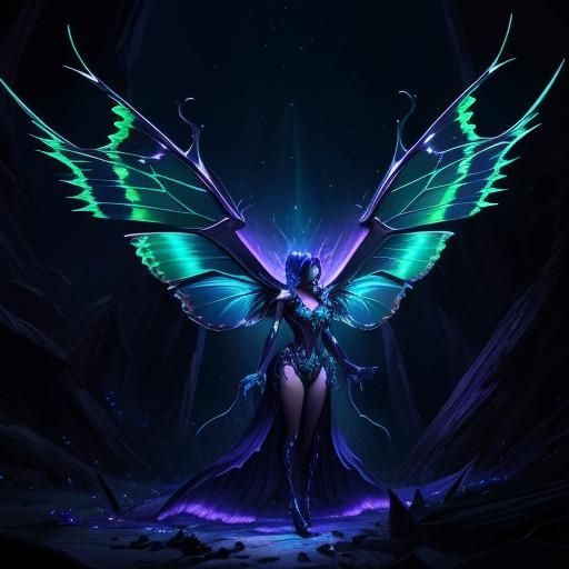 Crisp mystical legendary huge wings sparkle deep magical emerald ...