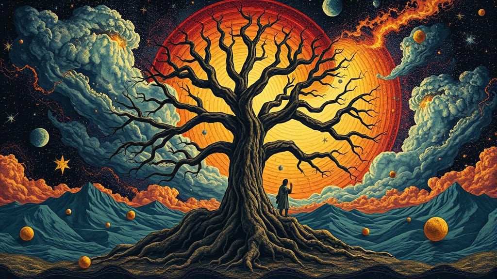 Cosmic Tree Connects Heaven, Earth, and Underworld... - AI Art