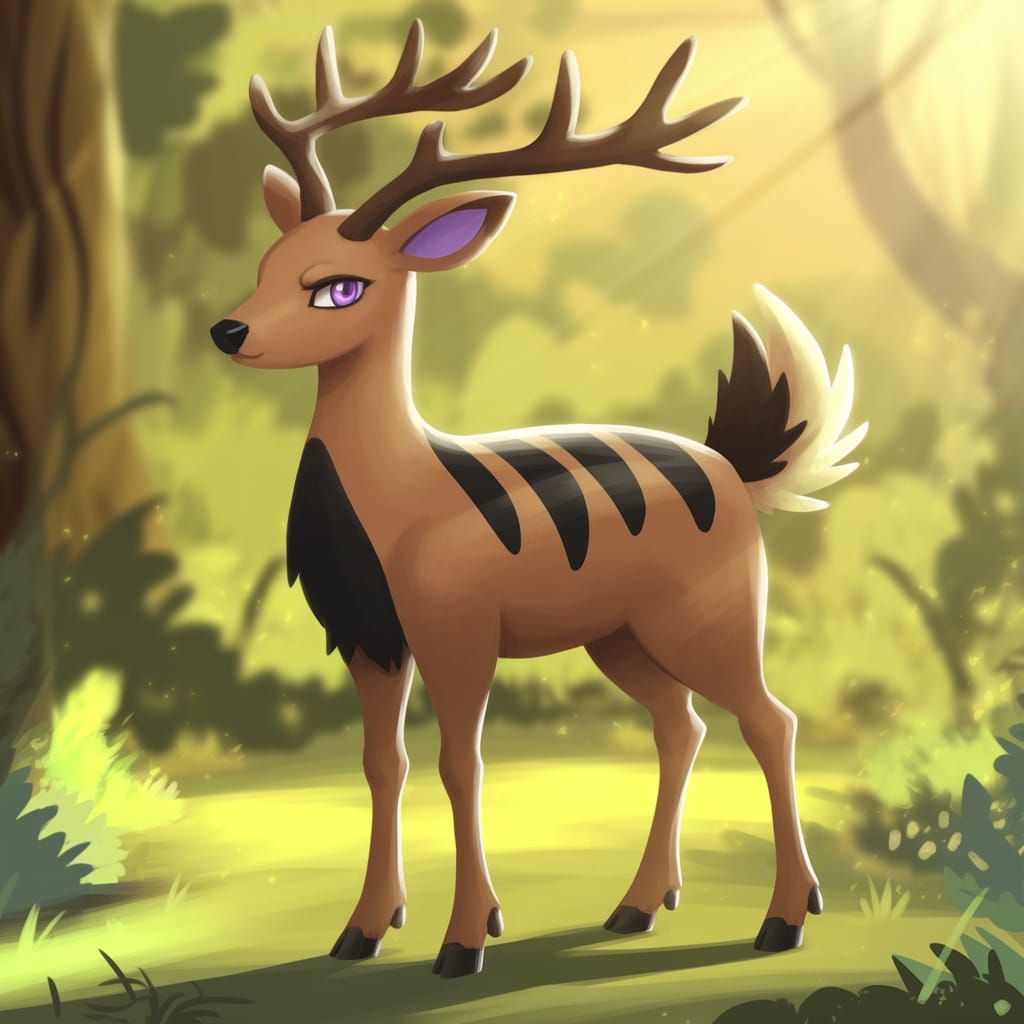 Shrub - Majestic Pokémon-Style Brown Deer in Serene Forest