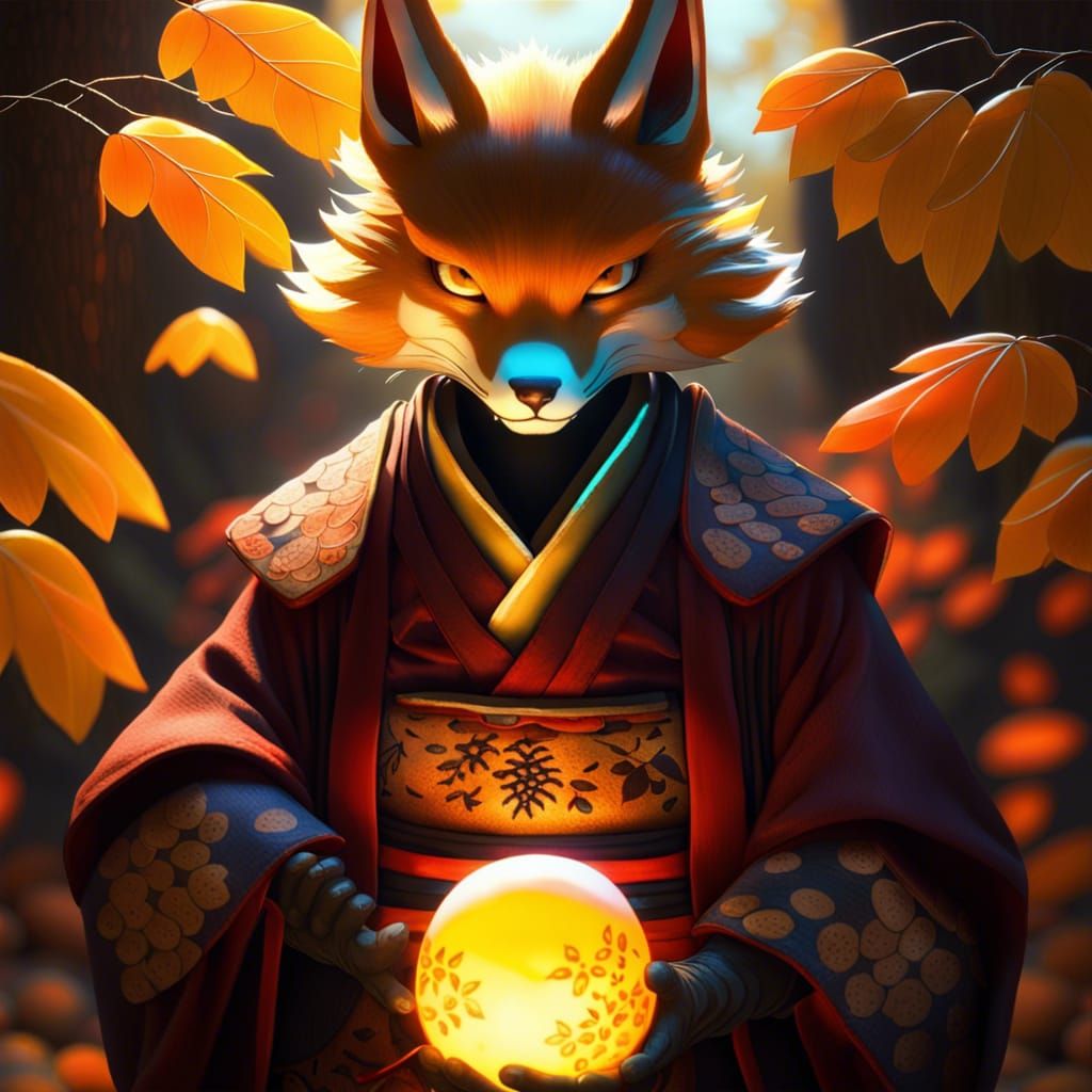 kitsune samurai in autumn - AI Generated Artwork - NightCafe Creator