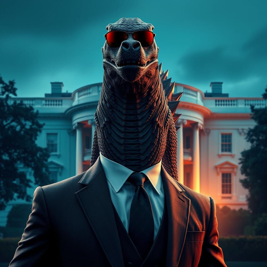 Godzilla as Secret Service Agent at the White Hous... - AI Art