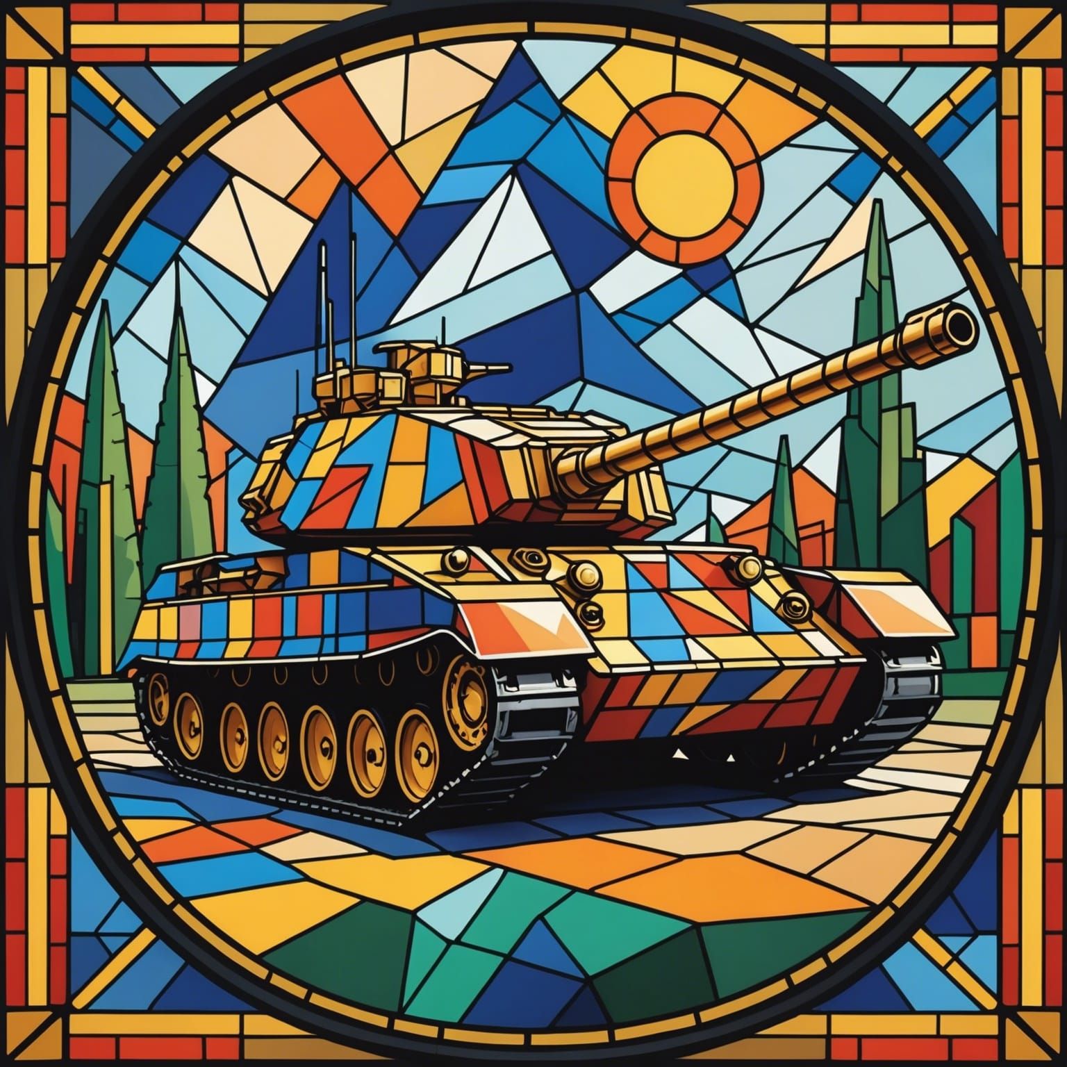 A stained glass window featuring a panzer tank - AI Generated Artwork ...