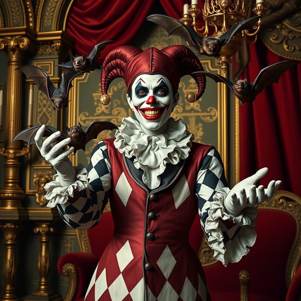 The Joker as a jester juggling bats