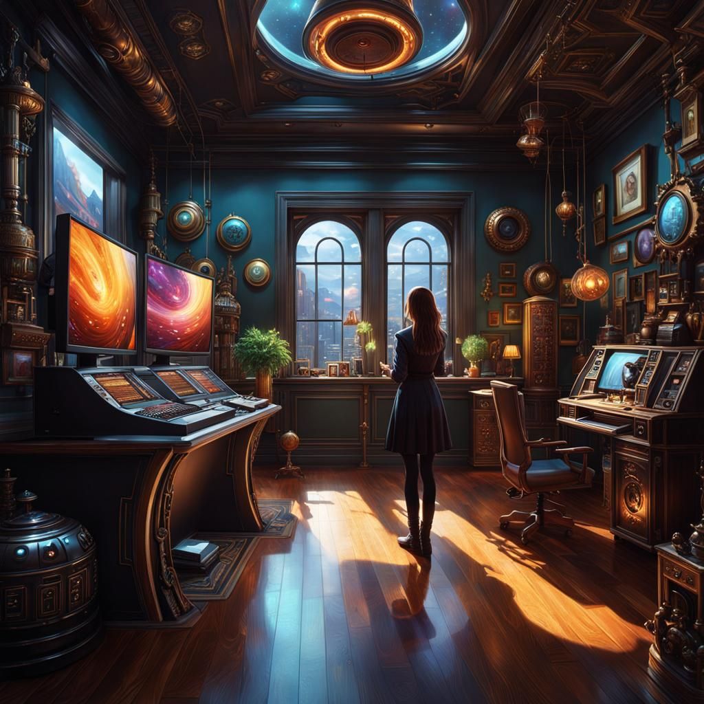 first person view of a girl trying to make AI art on my computer, art ...