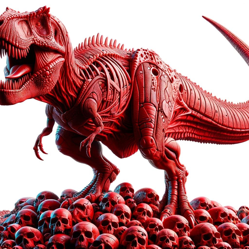Fearsome Red Tyrannosaurus Rex with Battle Scars a... - AI Art