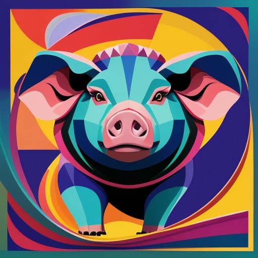 Majestic Pig in Vibrant Neo-Cubist Art Deco Style - AI Art