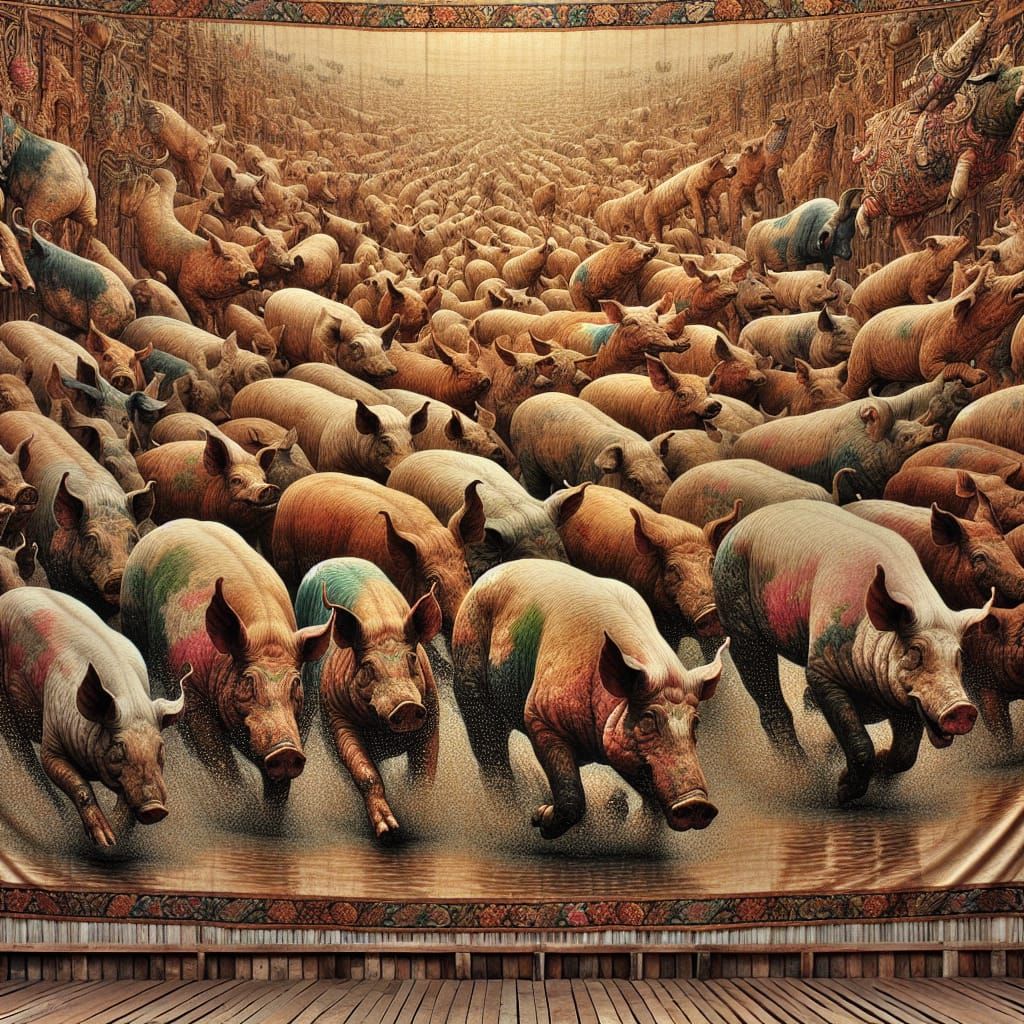 Pig Stampede Tapestry - AI Generated Artwork - NightCafe Creator