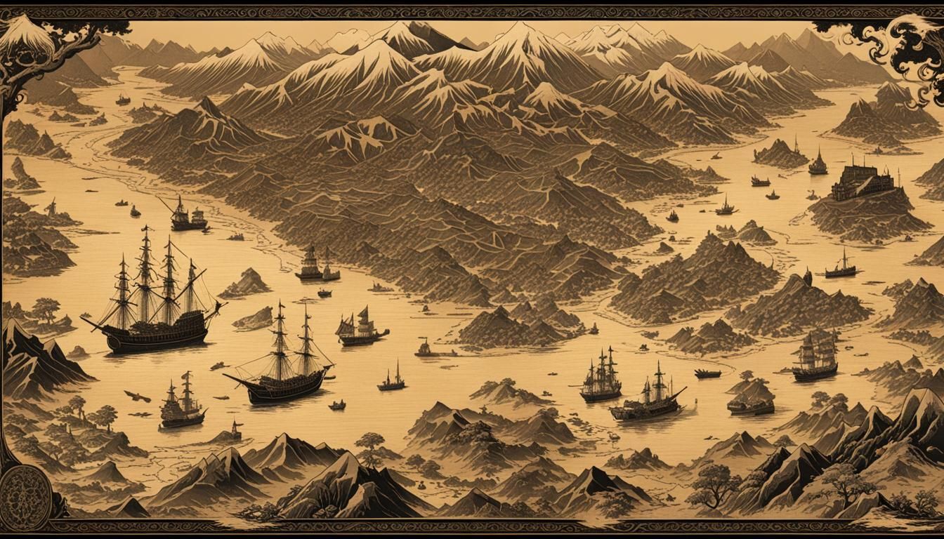 Blackbeards treasure map 1720 Ukiyo-e Unreal Engine intricately ...