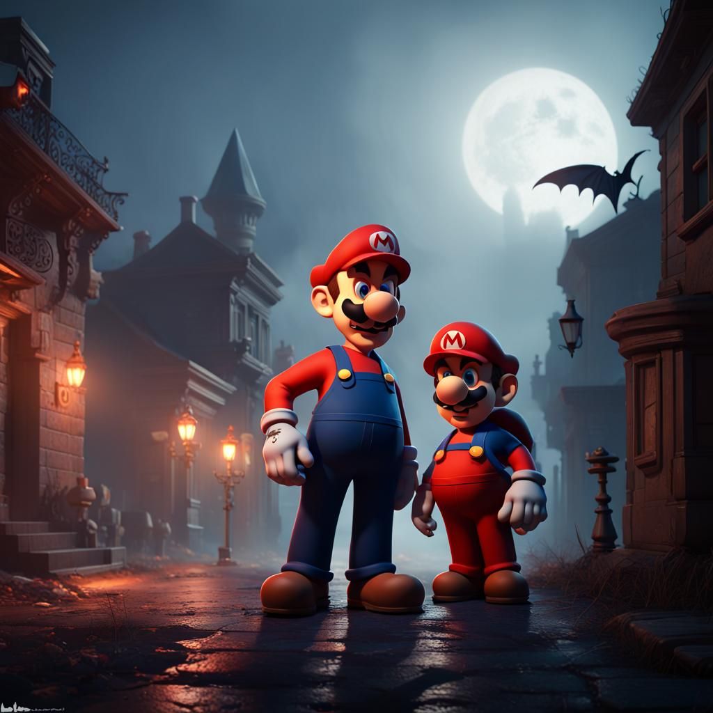 Luigi and Mario , big creepy haunted town , vampires ,zombies, werewolf ...