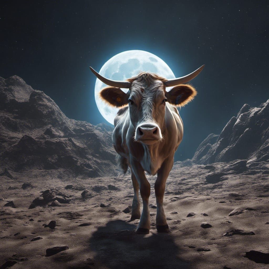 cow on the moon - AI Generated Artwork - NightCafe Creator