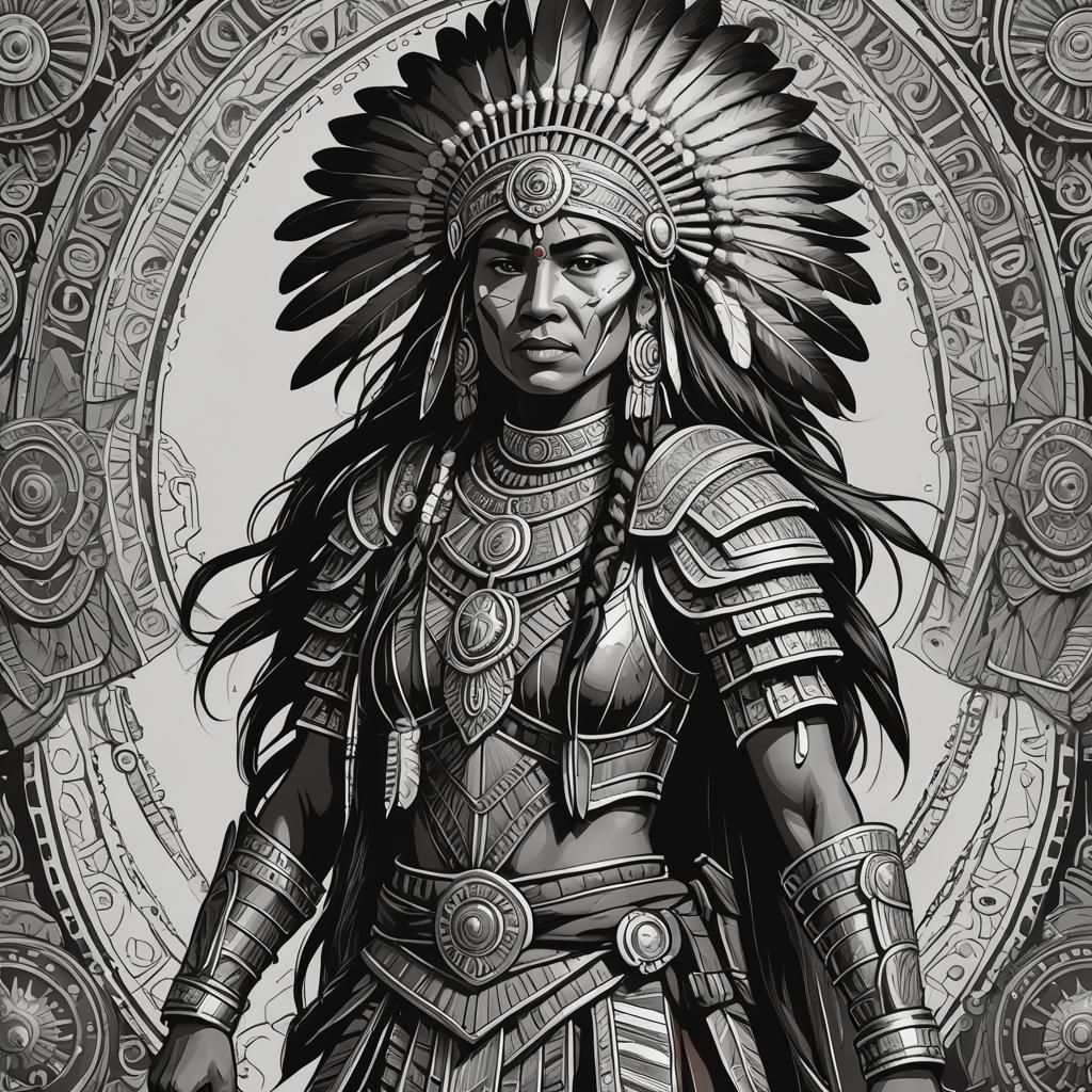 Ancient Red Indian Warrior Woman in Traditional Ar... - AI Art