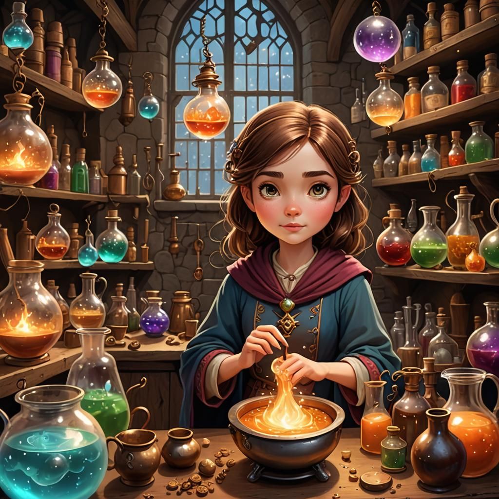 Cutie alchemist brewing magic 🧙‍♀️ - AI Generated Artwork - NightCafe Creator