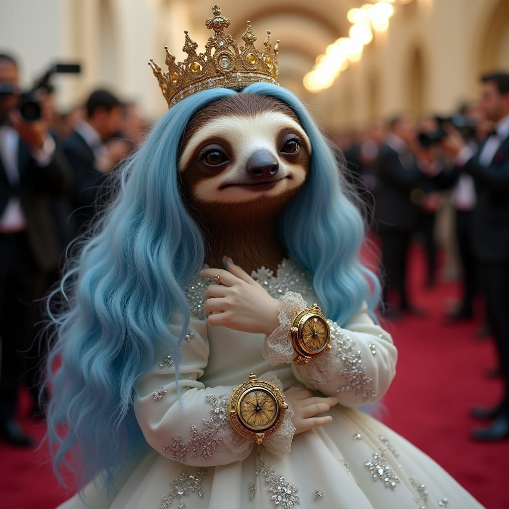 Glamorous Sloth Red Carpet Queen - AI Art