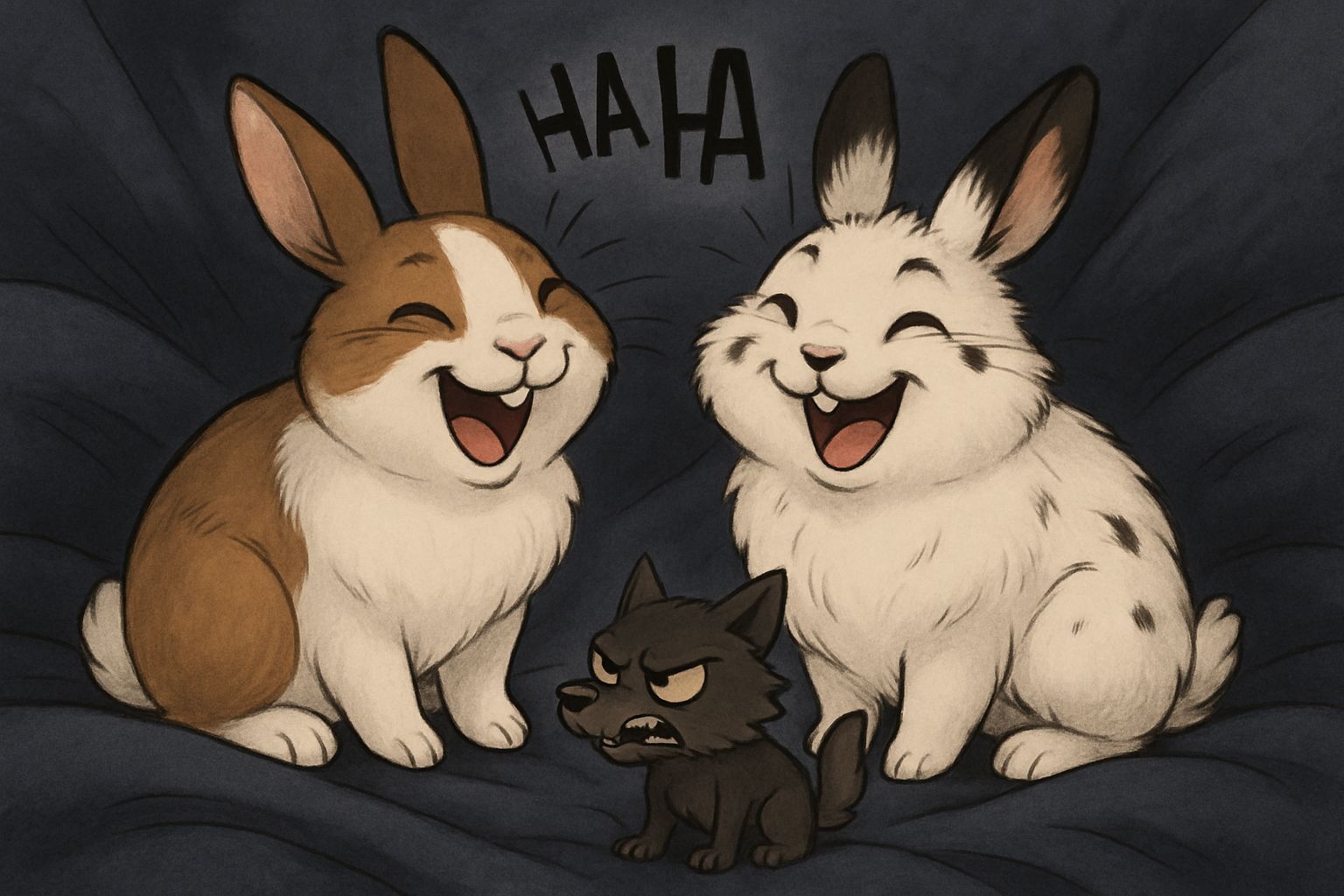 Bad Wolf - Rabbits Mocking a Tiny Evil Wolf