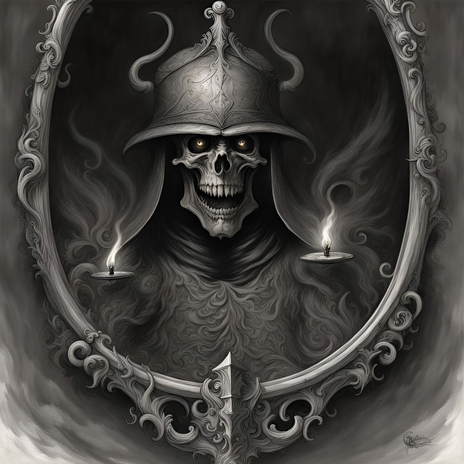 smoking mirror shield horror Gustave Doré Greg Rutkowski sinister by ...