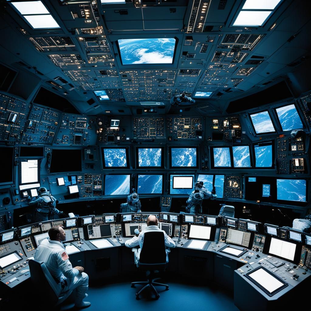 Astronauts work in spacecraft's control room - AI Generated Artwork ...