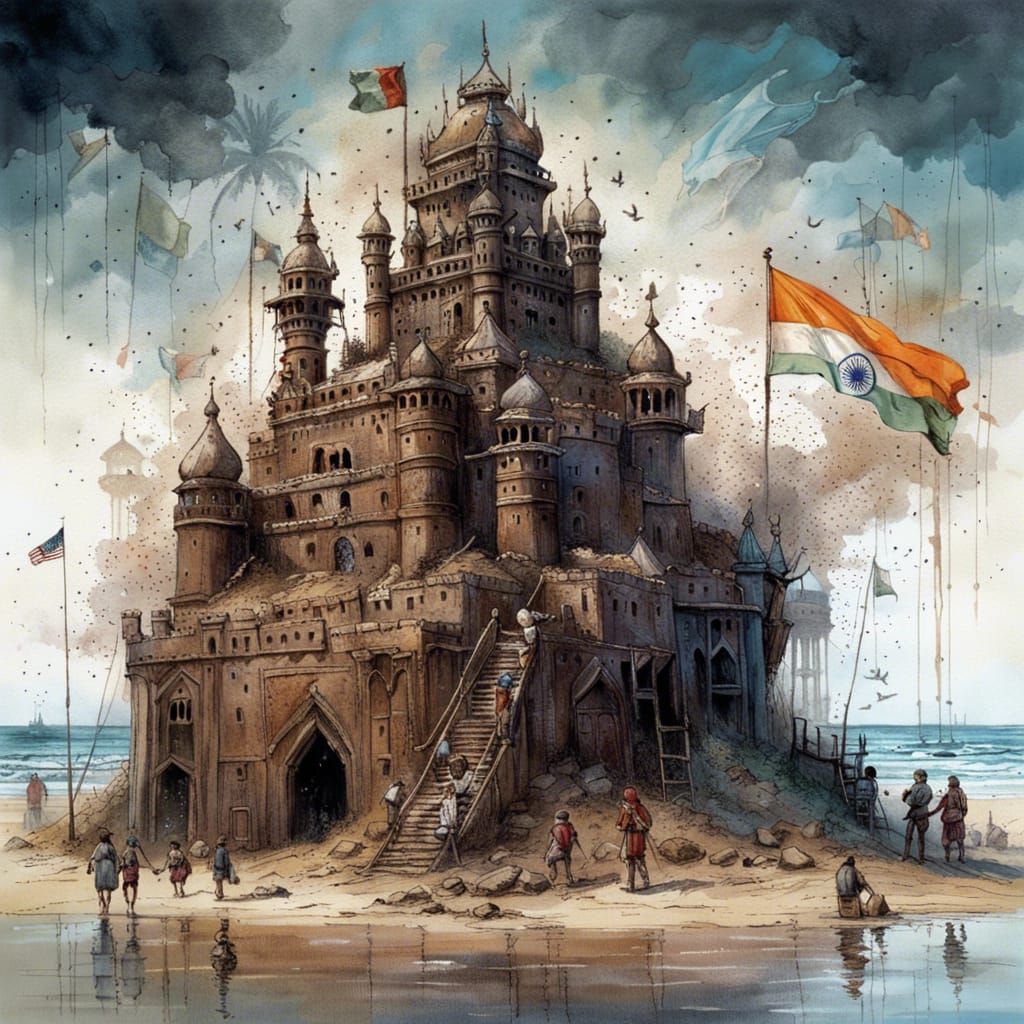 Majestic Indian Sandcastle in Dark Fantasy Style