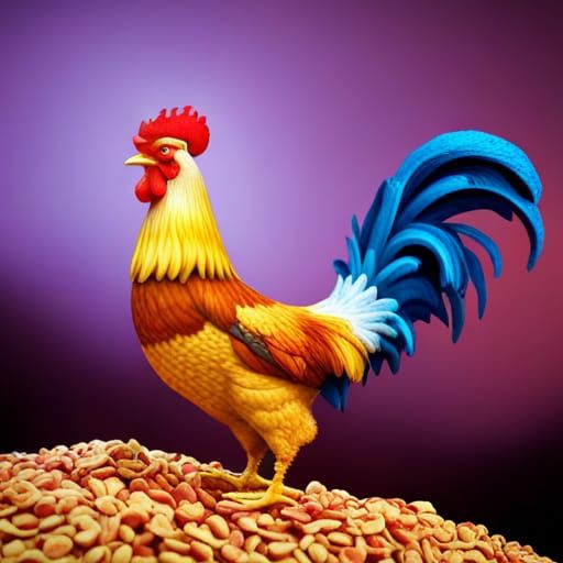 A rooster, on a carton of cereal, 8k resolution, a masterpiece, 35mm ...