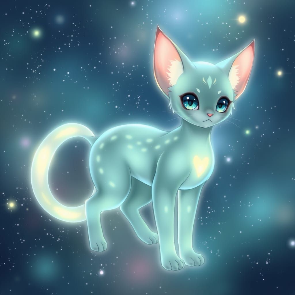 Glowing Feline Humanoids in Ethereal Nebula - AI Art