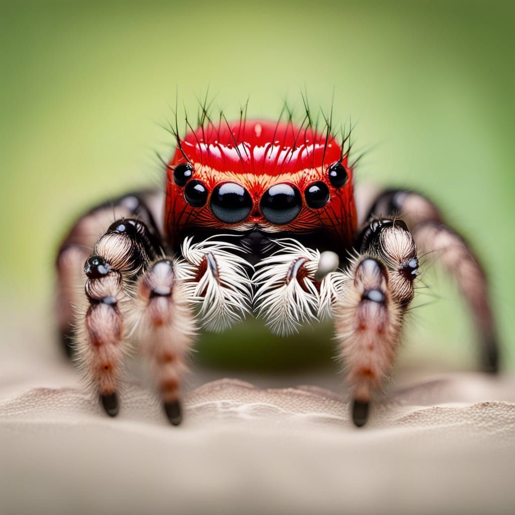 Photograph portrait of a cute curious fuzzy jumping spider/strawberry ...