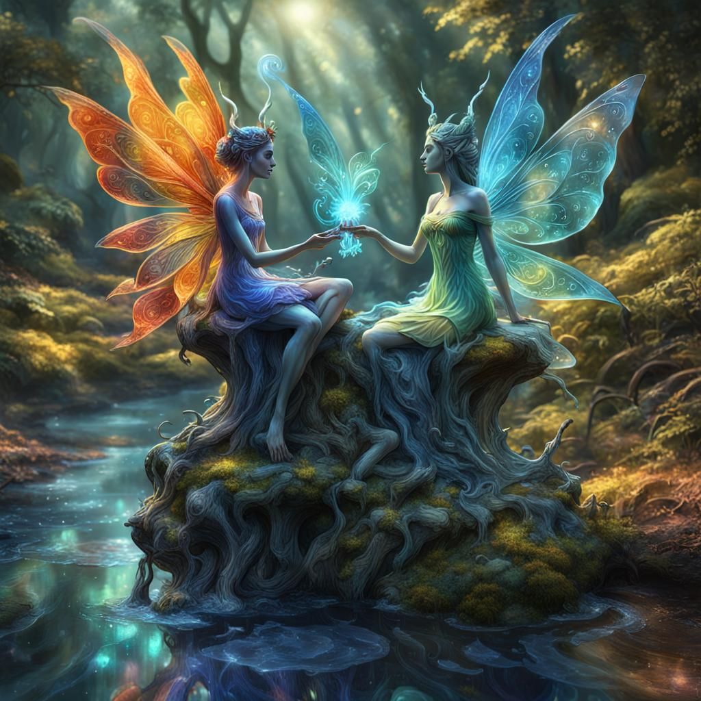 , Good fairy and evil fairy melting together, by Picasso,beautiful ...