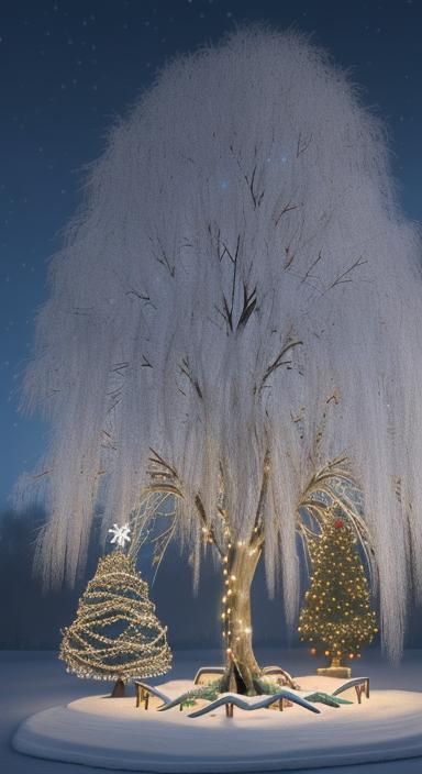 Weeping Willow tree 4k covered in Christmas lights - AI Generated ...