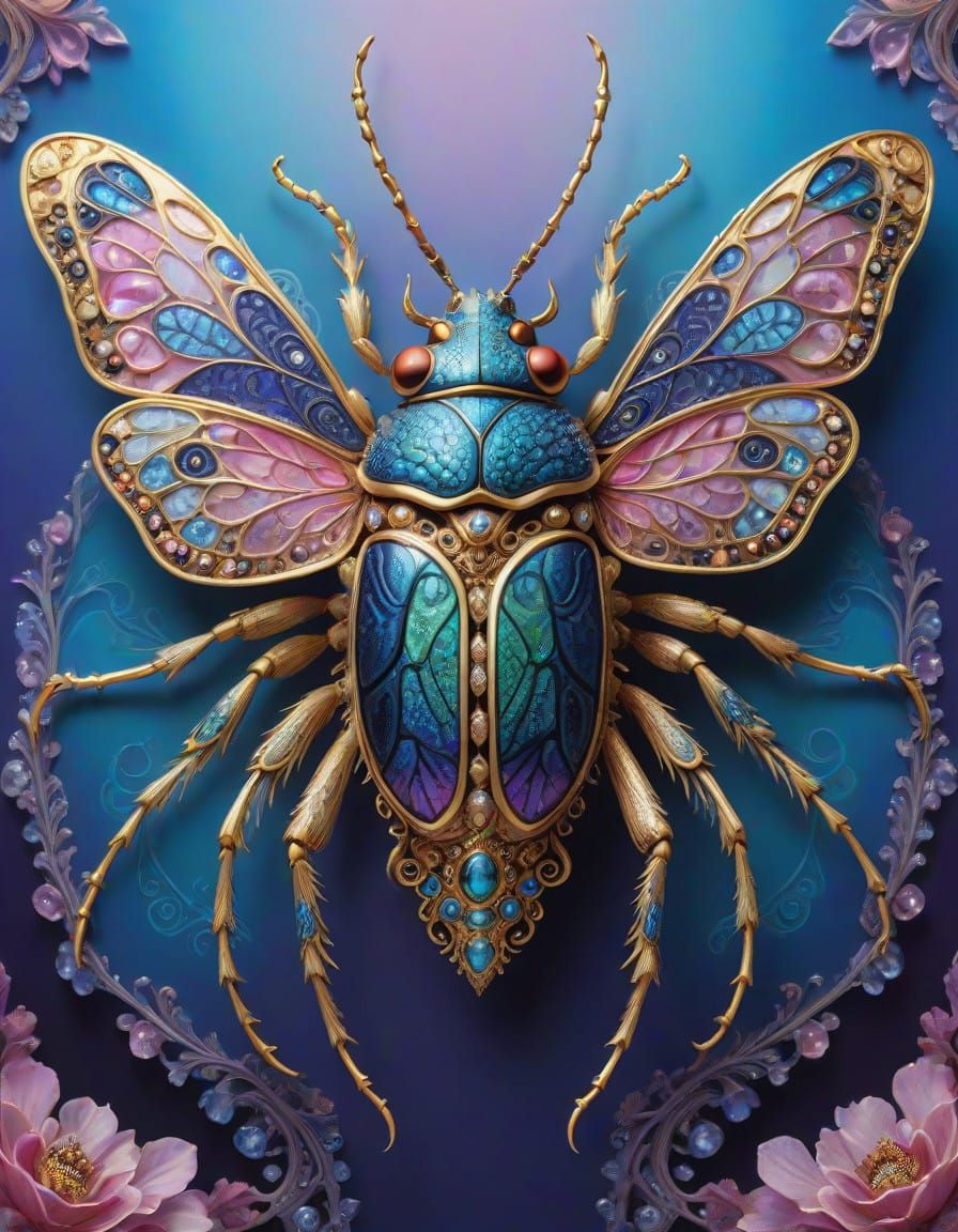 Blue - Iridescent Bug in Exquisite, Mystical Attire