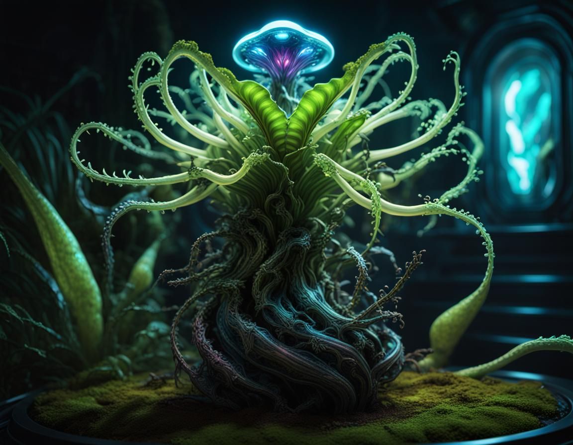 Final render of an extremely Elaborate glowing twisting oily pulsating ...