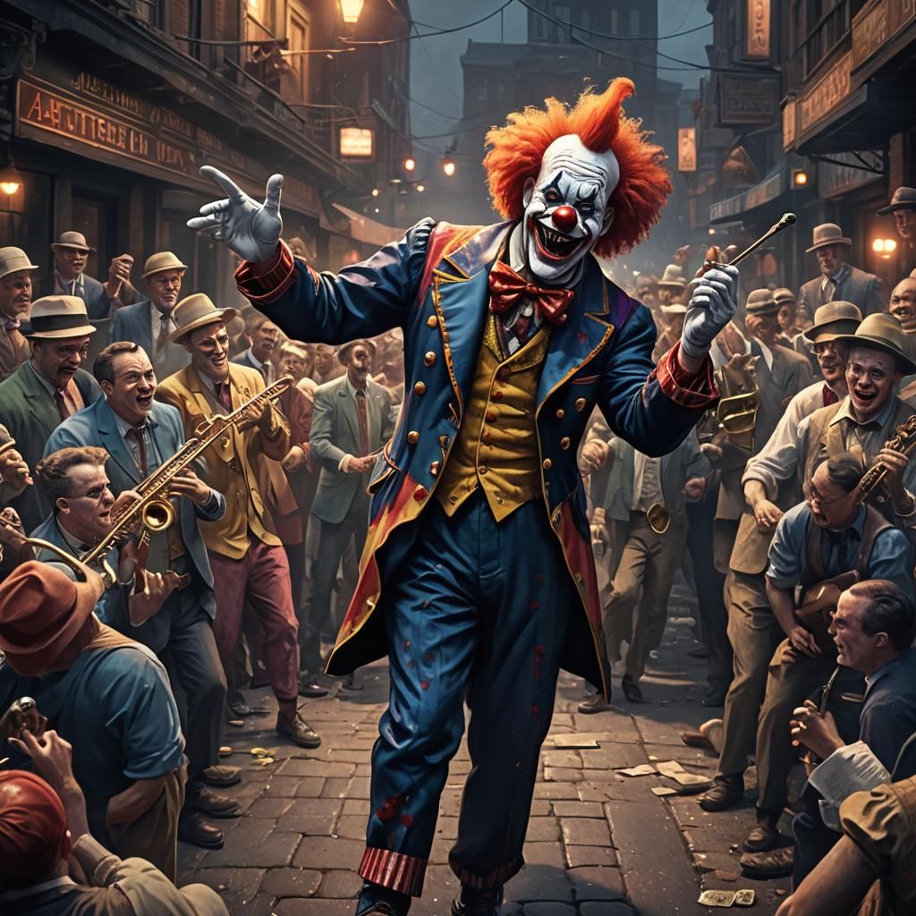 The you messed up clown, with full dixie land jazz band entourage ...